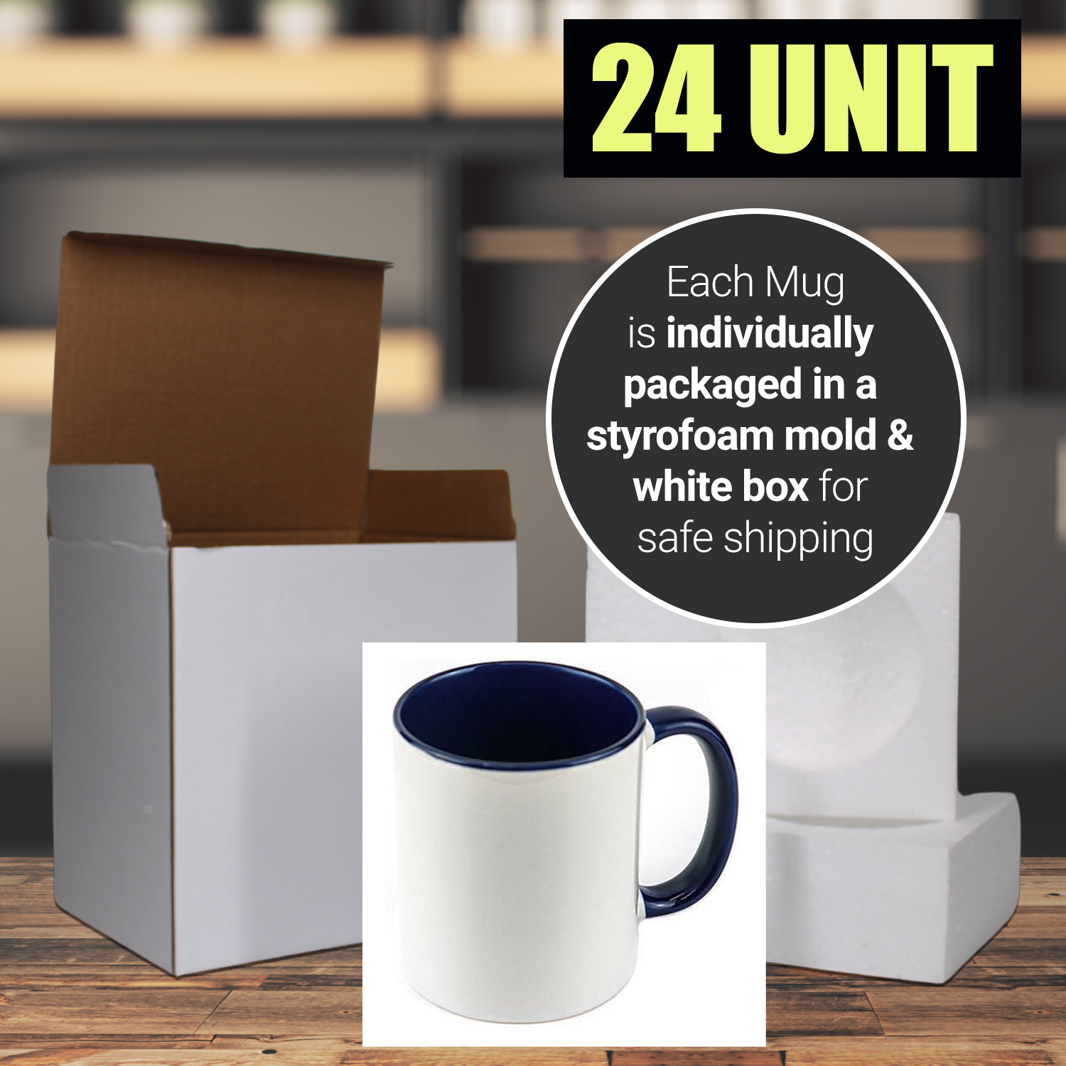 24 Pack-11 once White sublimation mugs inner color NAVY and handle wit