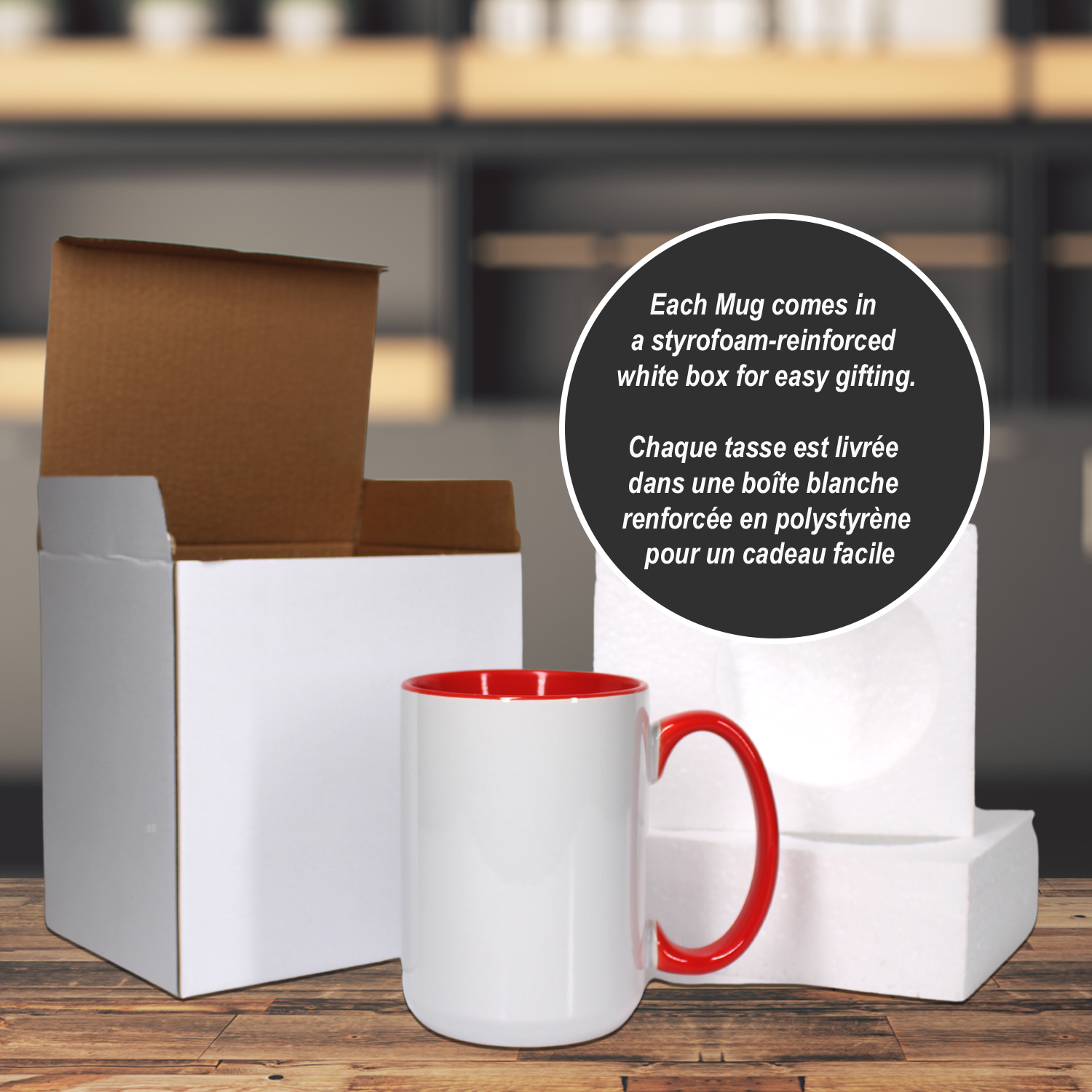 24 Pack-15 once White sublimation mugs inner color RED and handle with