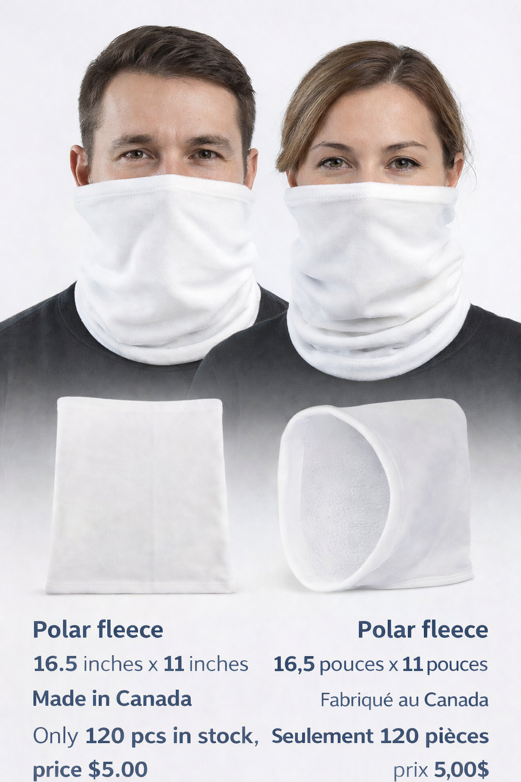 Sublimation Polar Fleece Neck Warmer – 16.5 × 11 Inches – Made in Cana