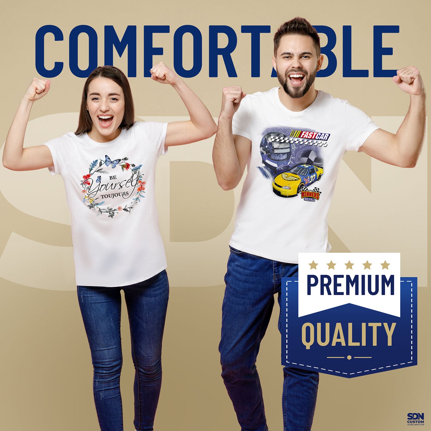 5 Pack-Adult Sublimation T-Shirts White Super Soft (95% Polyester-5% S ...