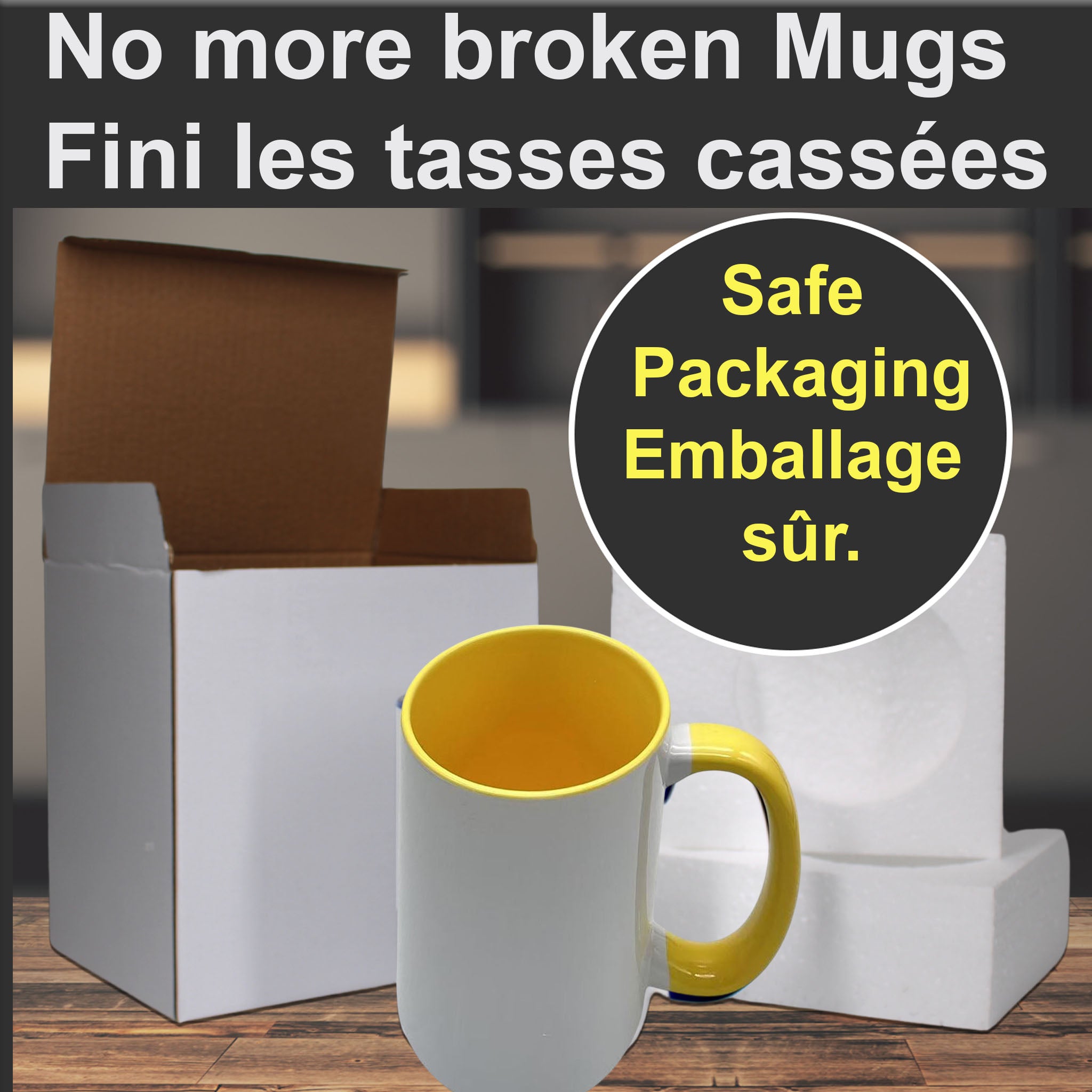 24 Pack-15 once White sublimation mugs inner color YELLOW and handle w